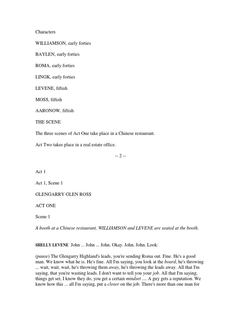 Glengarry Glen Ross | PDF | Entertainment (General)