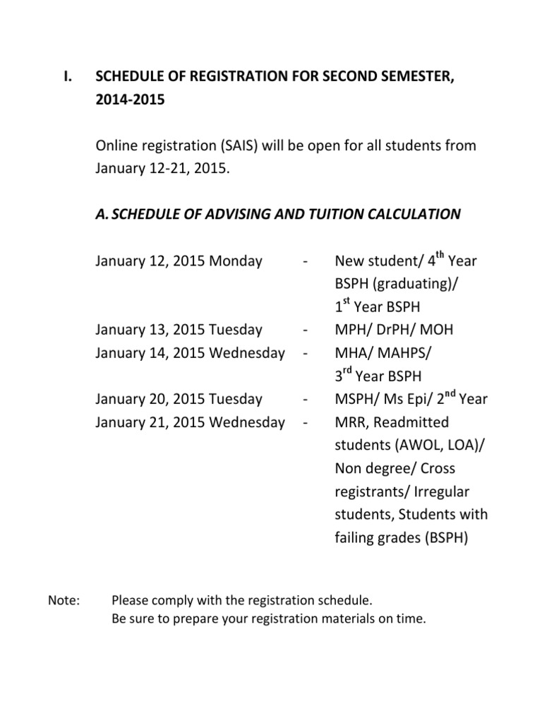 Registration Schedule for Students | PDF