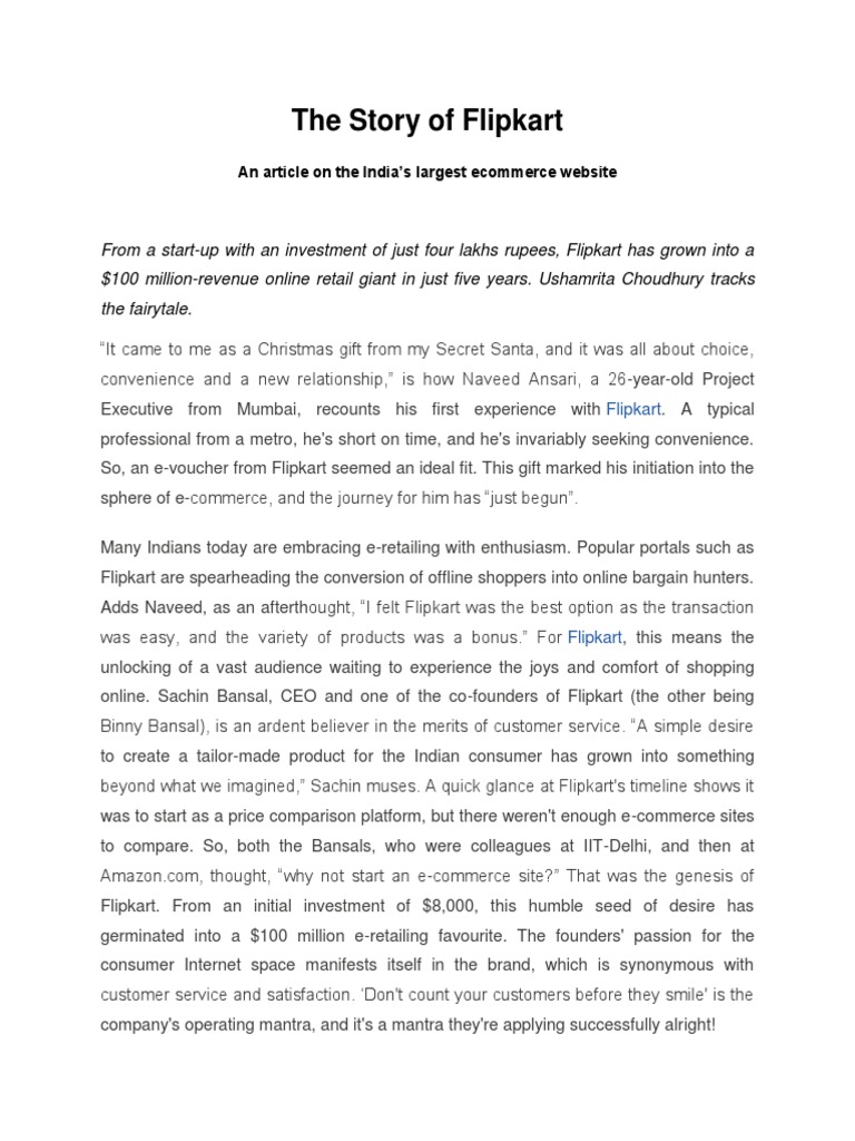 The Story of Flipkart | PDF | E Commerce | Online Shopping