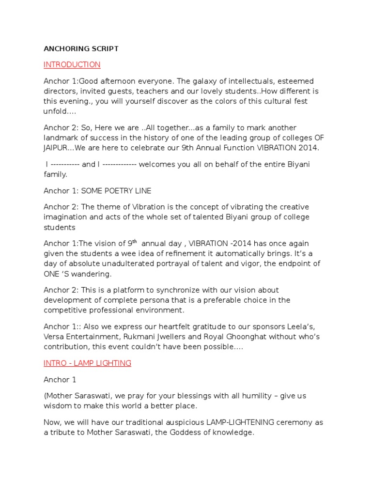 Anchoring Script | PDF | Devi | Dances