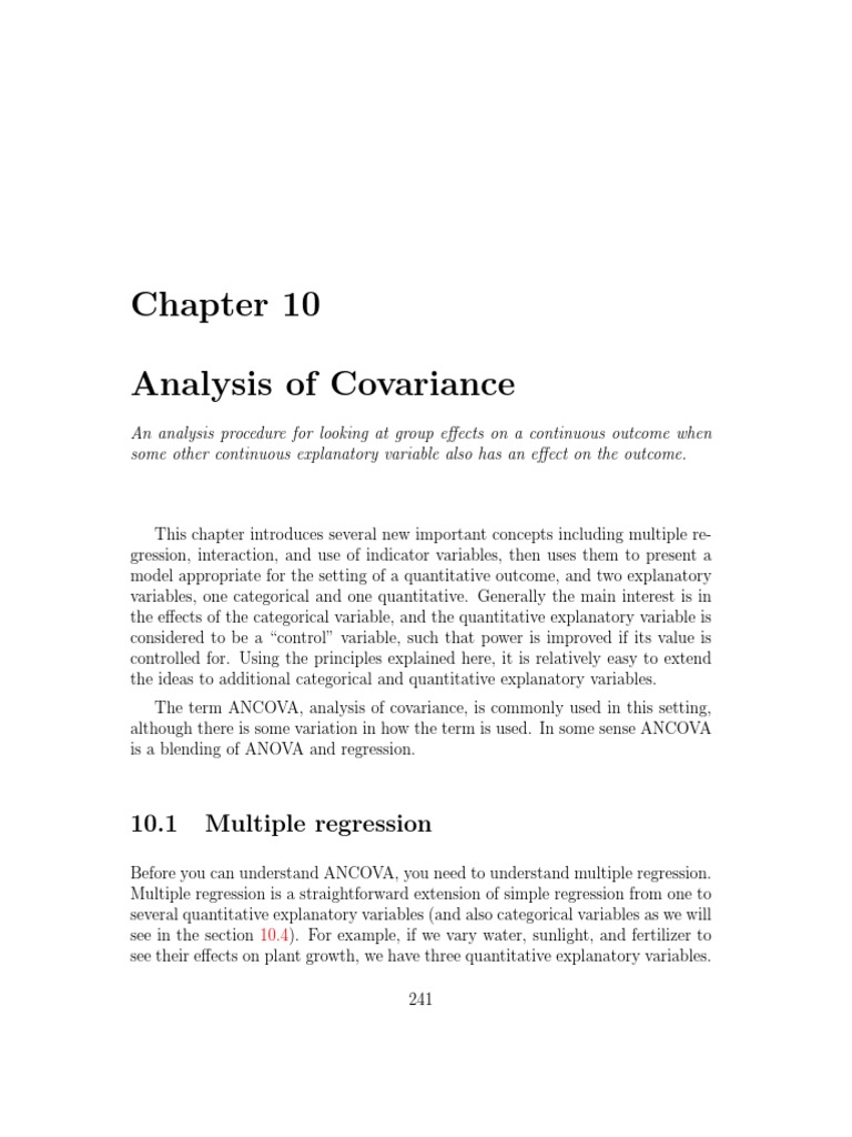 Analysis of Covariance: 10.1 Multiple Regression | PDF | Categorical ...