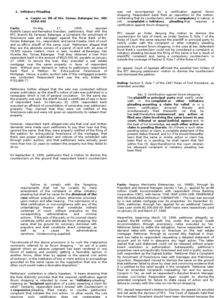 Initiatory Pleading | PDF | Complaint | Foreclosure