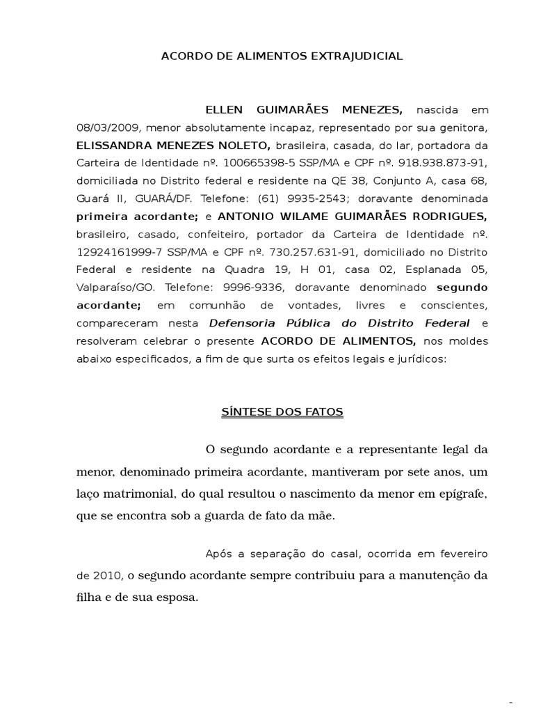 Acordo de Alimentos Extrajudicial - Ellen | Justiça | Crime e justiça