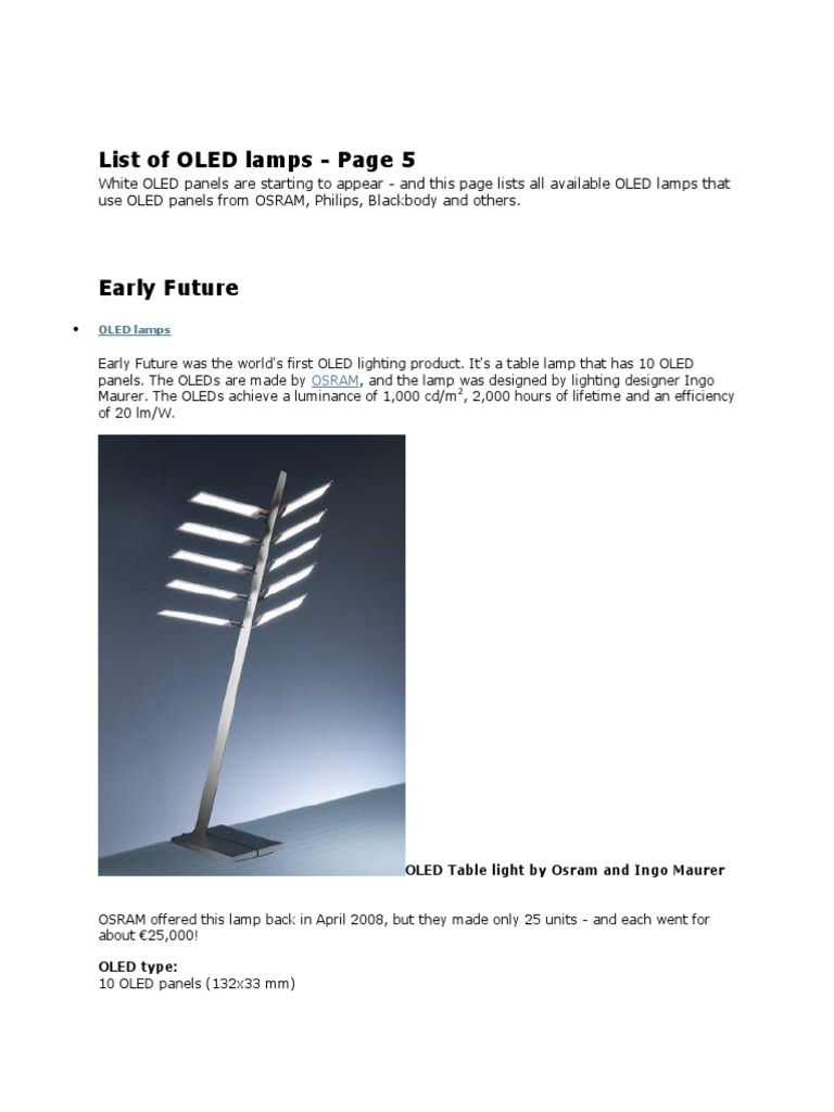 List of OLED Lamps | PDF | Oled | Lighting