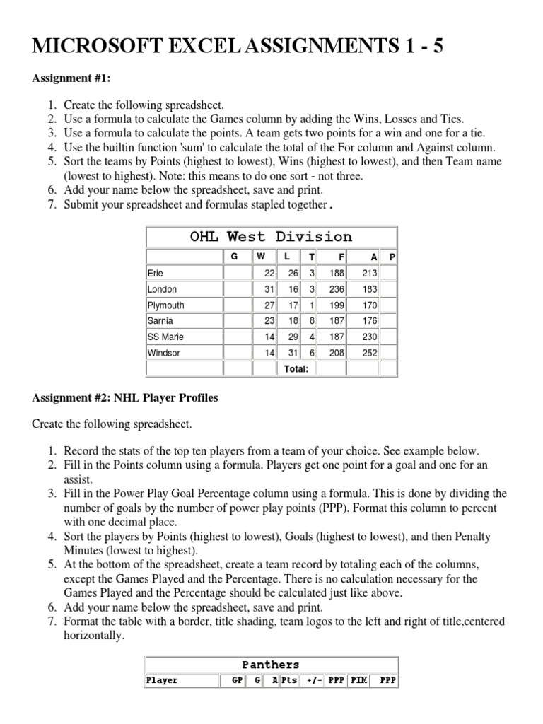 Microsoft Excel Assignments 1 | PDF | Spreadsheet | Computing