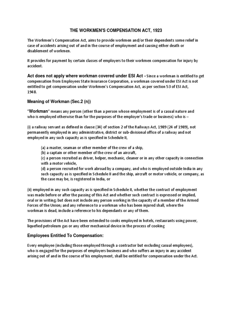 The Workmen Compensation Act | PDF | Workers' Compensation | Controlled ...