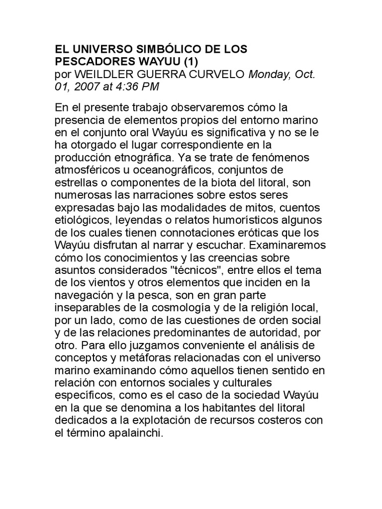 El Universo Simbólico de Los Pescadores Wayuu | PDF | Sociedad ...