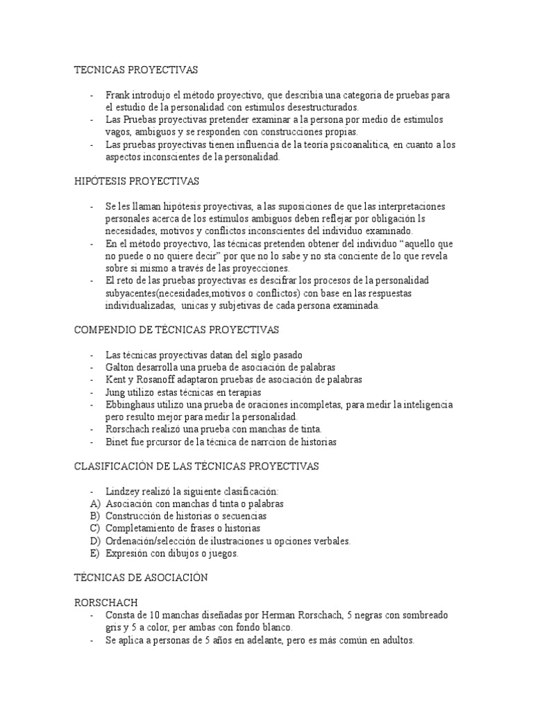 TECNICAS PROYECTIVAS TECNICAS PROYECTIVAS