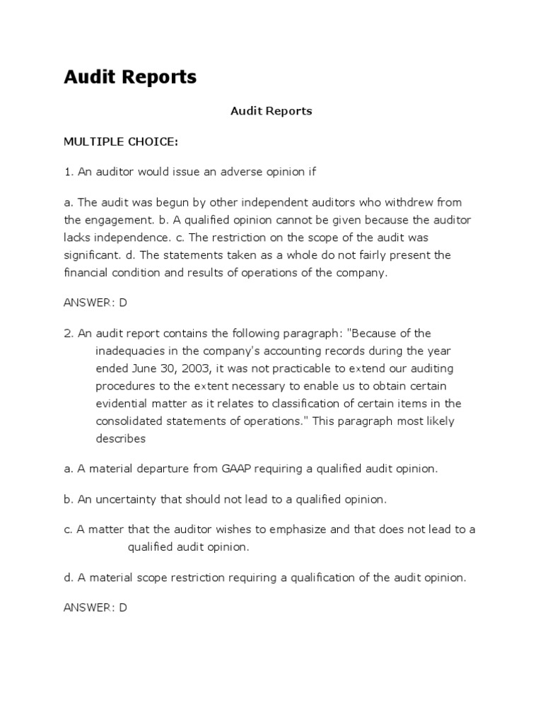 Audit Reports | Auditor's Report | Going Concern