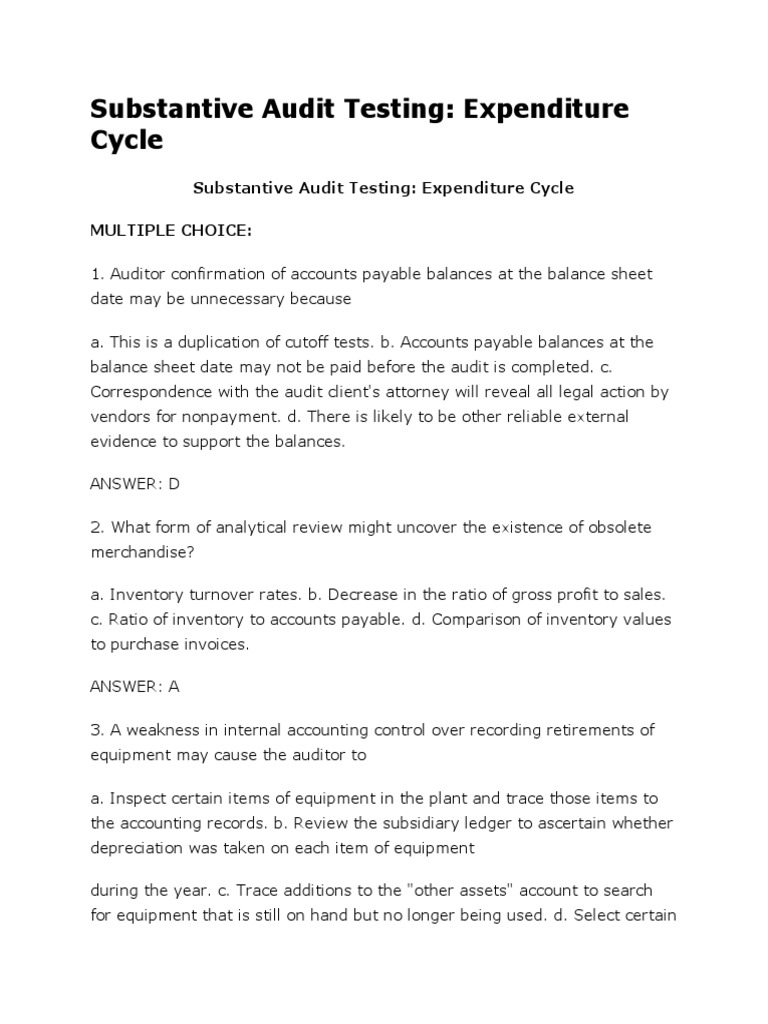 Substantive Audit Testing - Expenditure | PDF | Accounts Payable ...