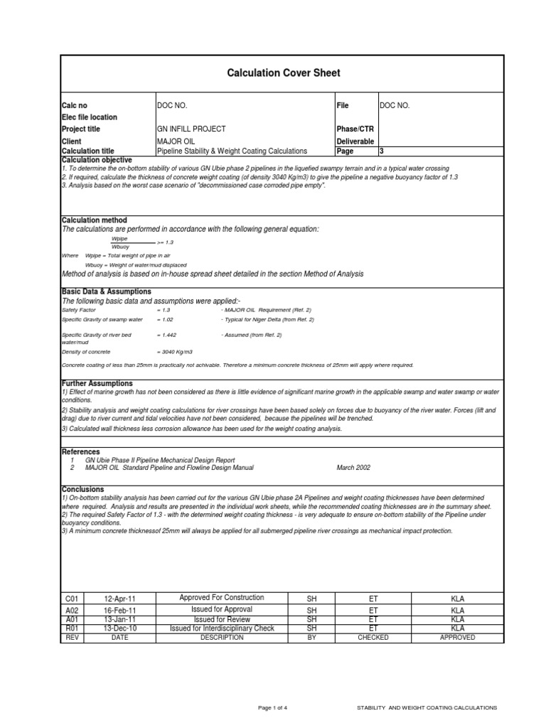 Pipeline Stability and Weight Coating Calculation | PDF | Pipeline ...