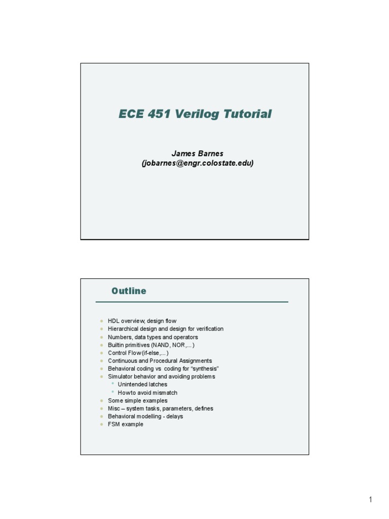 Verilog Tutorial | PDF | Hardware Description Language | Logic Synthesis Verilog Tutorial | PDF | Hardware Description Language | Logic Synthesis