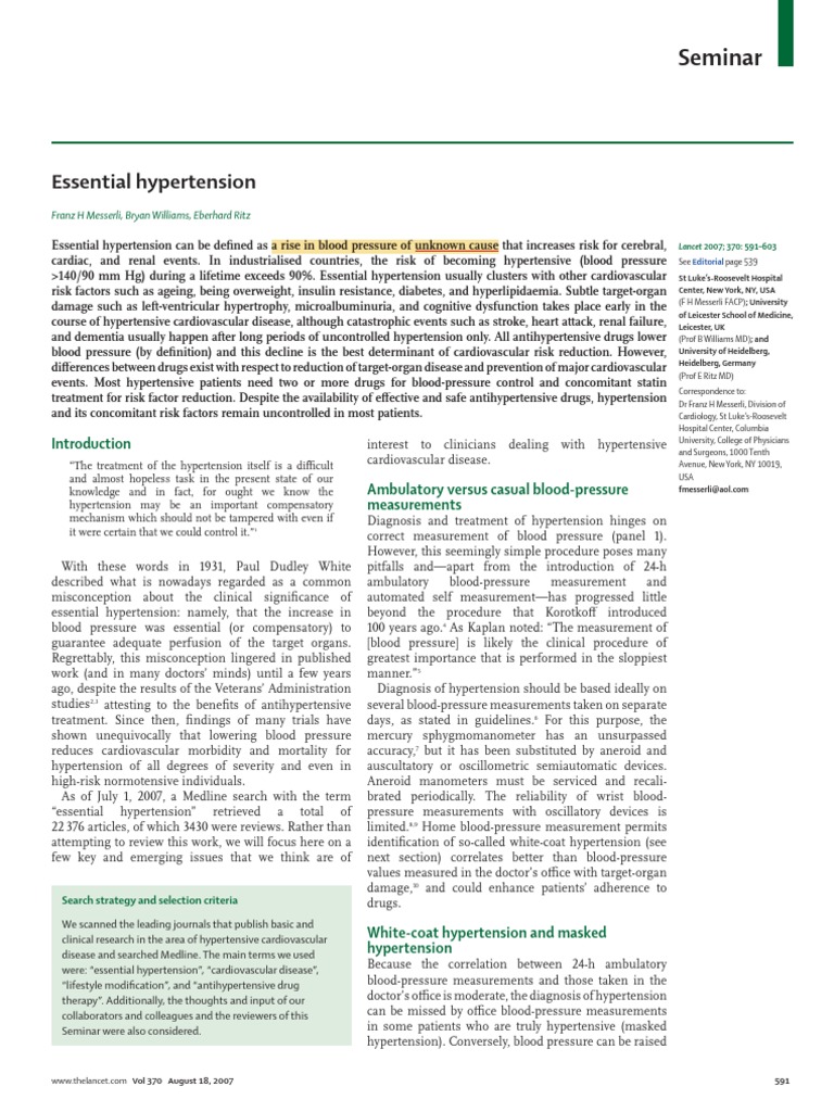 Essential Hypertension | PDF | Hypertension | Blood Pressure