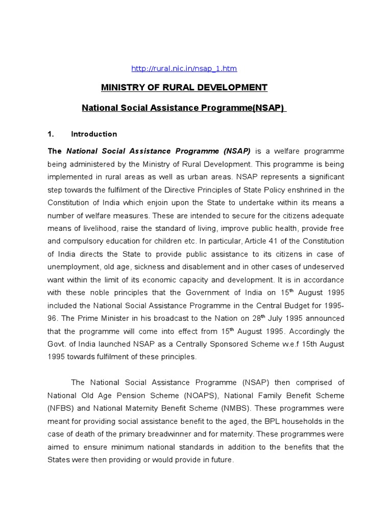 Ministry of Rural Development National Social Assistance Programme ...