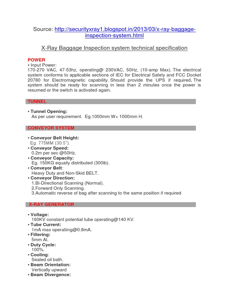 X Ray (XBIS) Tech Specification | PDF | X Ray | Vacuum Tube