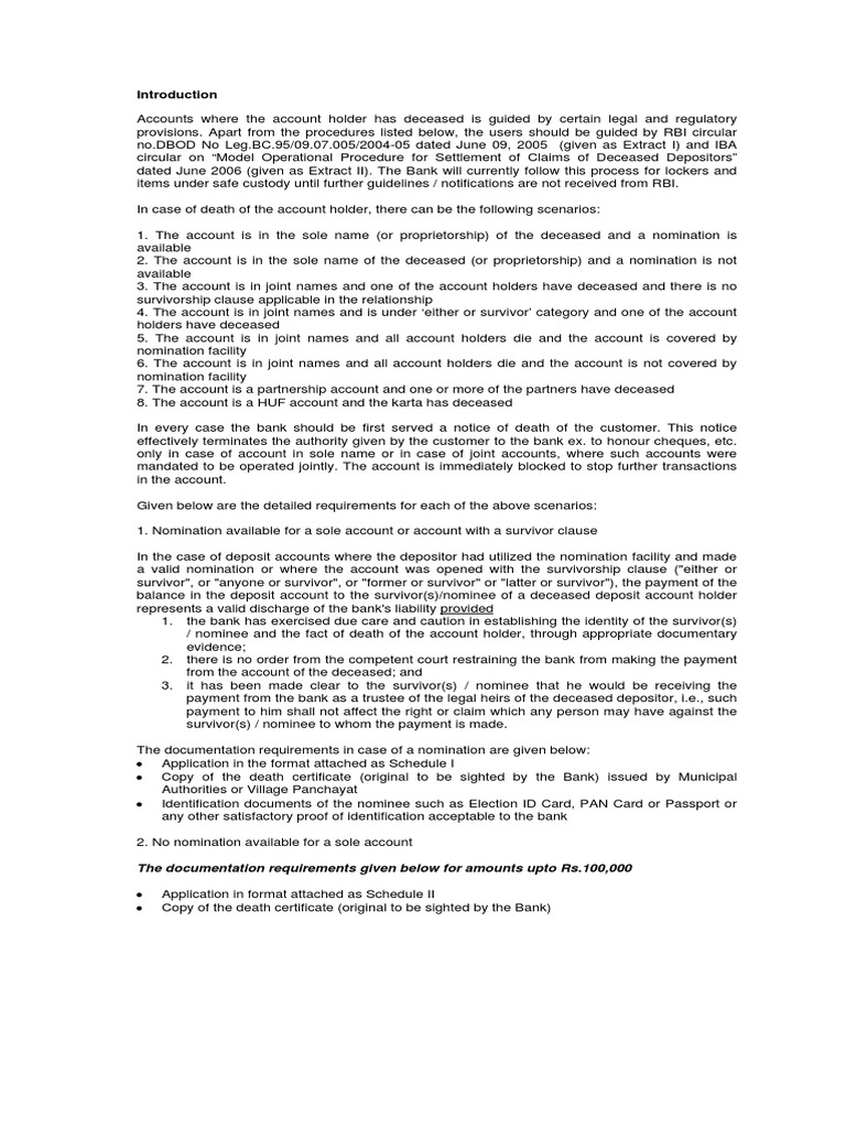 Deceased Account Claim Procedures | PDF | Deposit Account | Probate