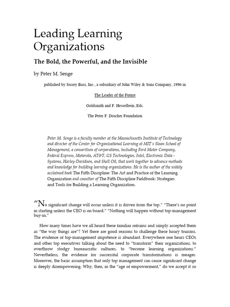 Senge (1996) Leading Learning Organization | PDF