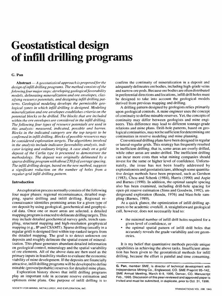 Geostatistical Design of Infill Drilling Programs | PDF | Mining | Ore