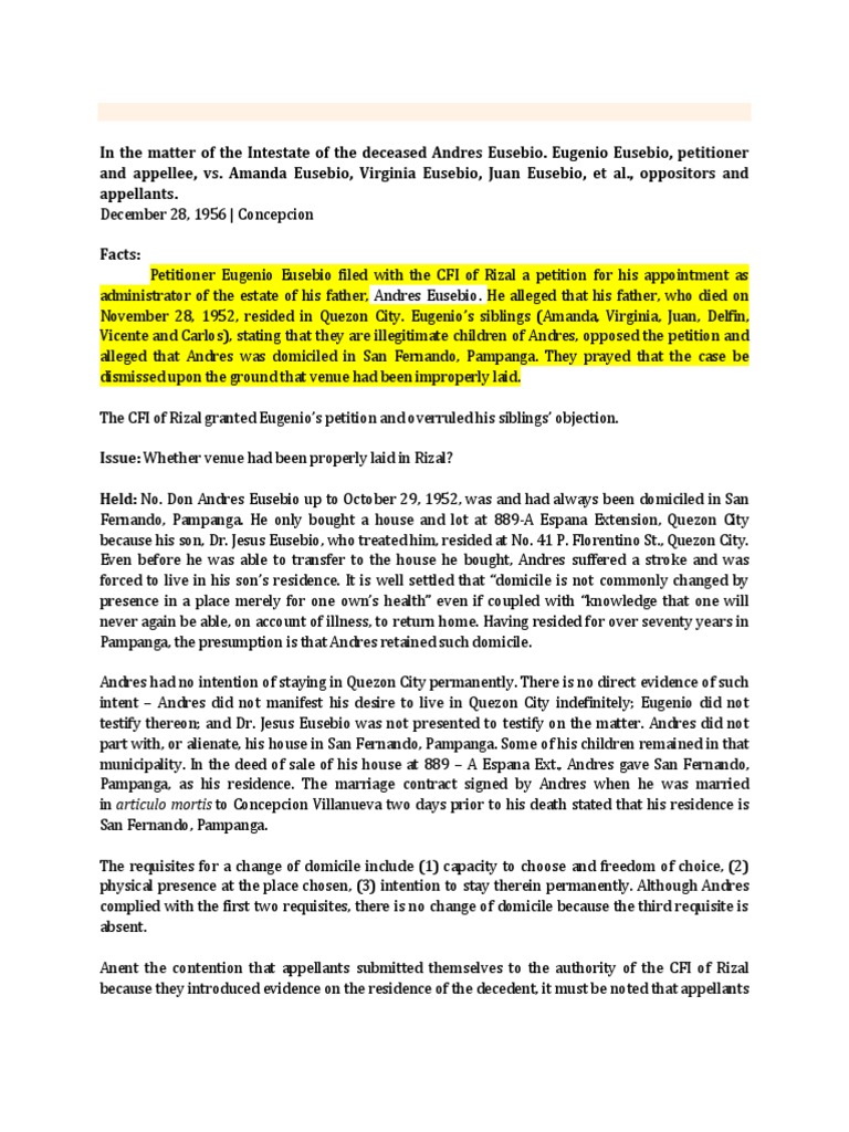 Special Proceedings Case Digests | PDF | Assignment (Law) | Probate