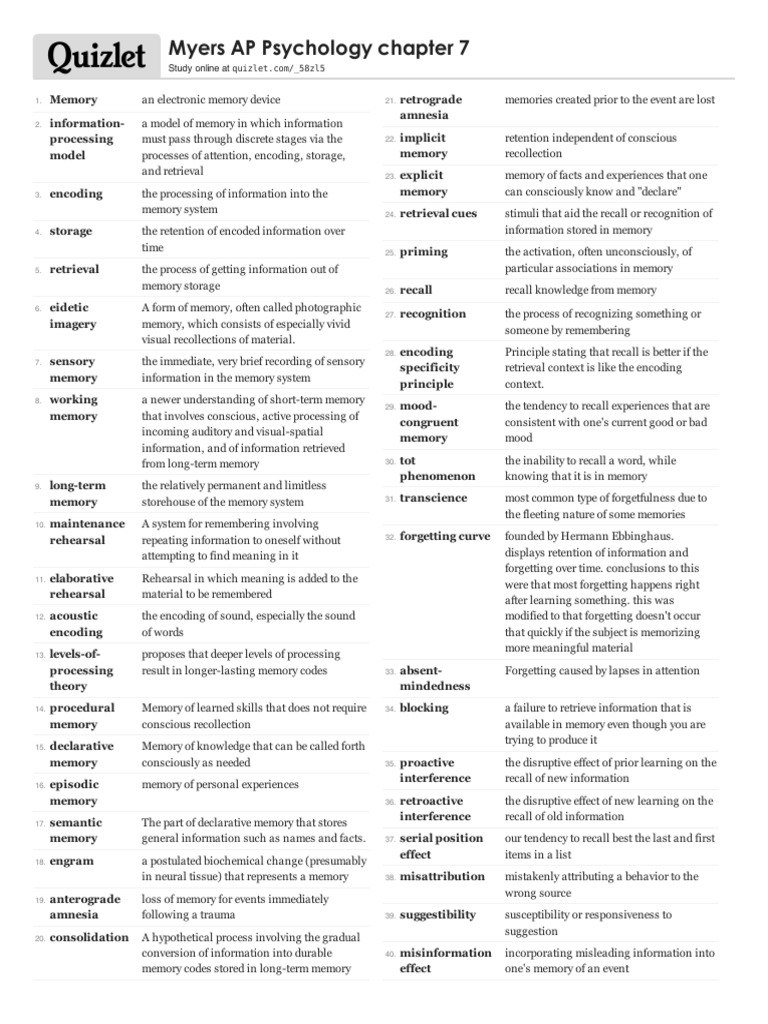 Memory Concepts in AP Psychology | PDF | Career & Growth | Science ...