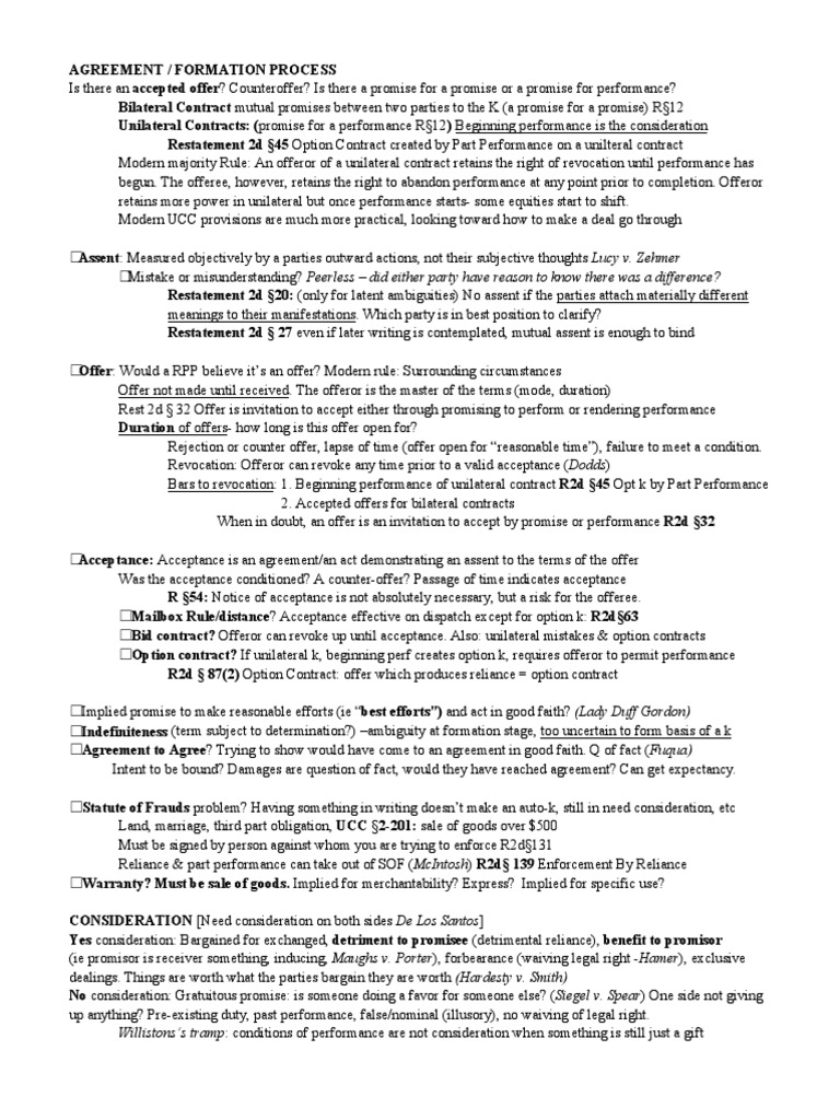 Contracts Attack Outline | PDF | Offer And Acceptance | Breach Of Contract