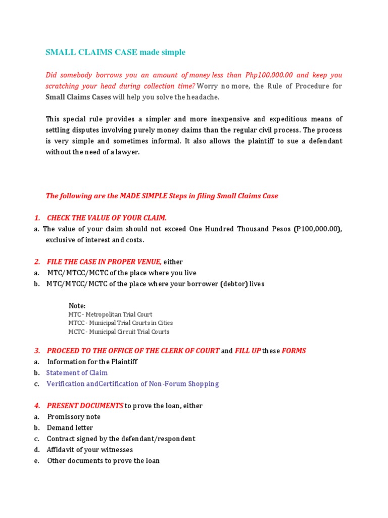 Small Claims Case Made Simple | PDF | Alternative Dispute Resolution ...