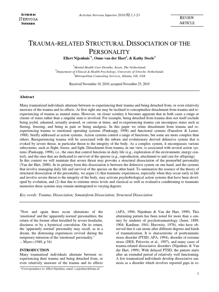 Trauma Related Structural Dissociation of Personality | PDF ...