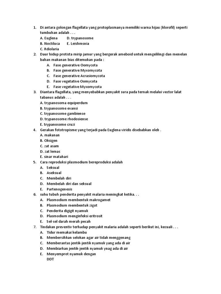 Kumpulan Soal Biologi SMA (Protista) | PDF
