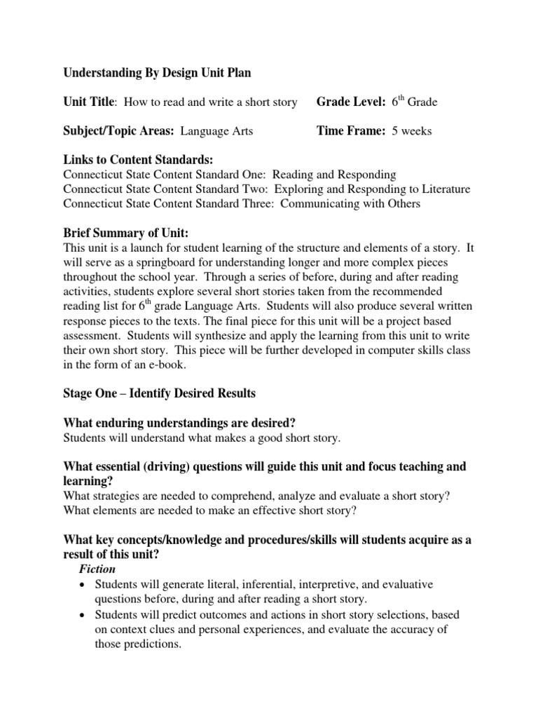 Understanding by Design Unit Plan | Download Free PDF | Reading ...