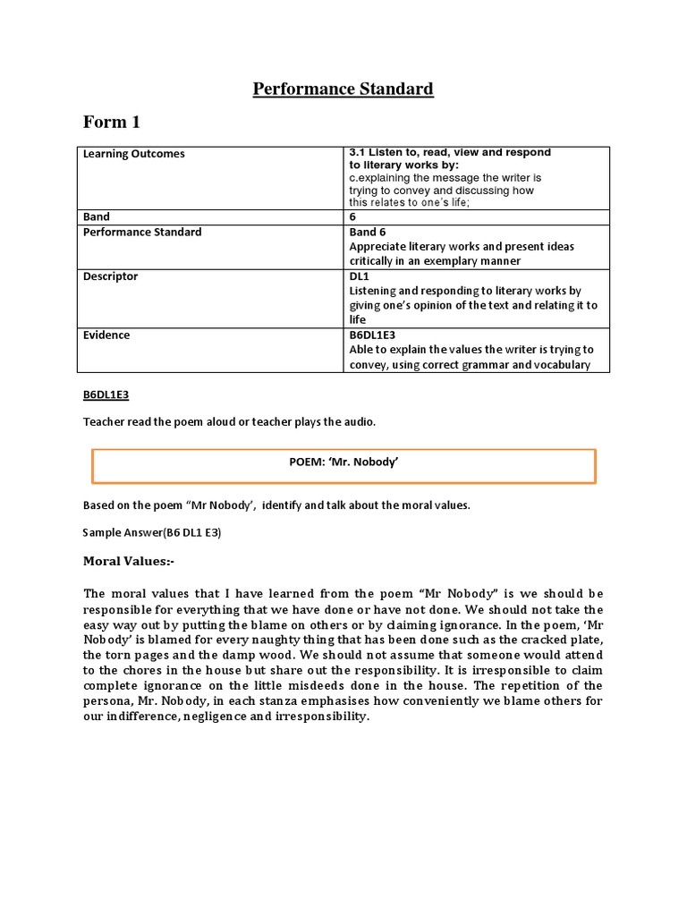 Performance Standard Form 1: Learning Outcomes | PDF