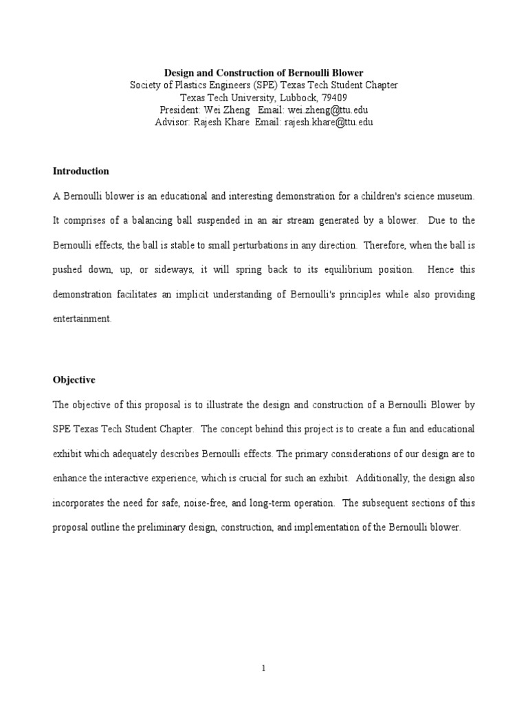 Construction of Bernoulli Blower | PDF | Mechanical Fan | Drag (Physics)
