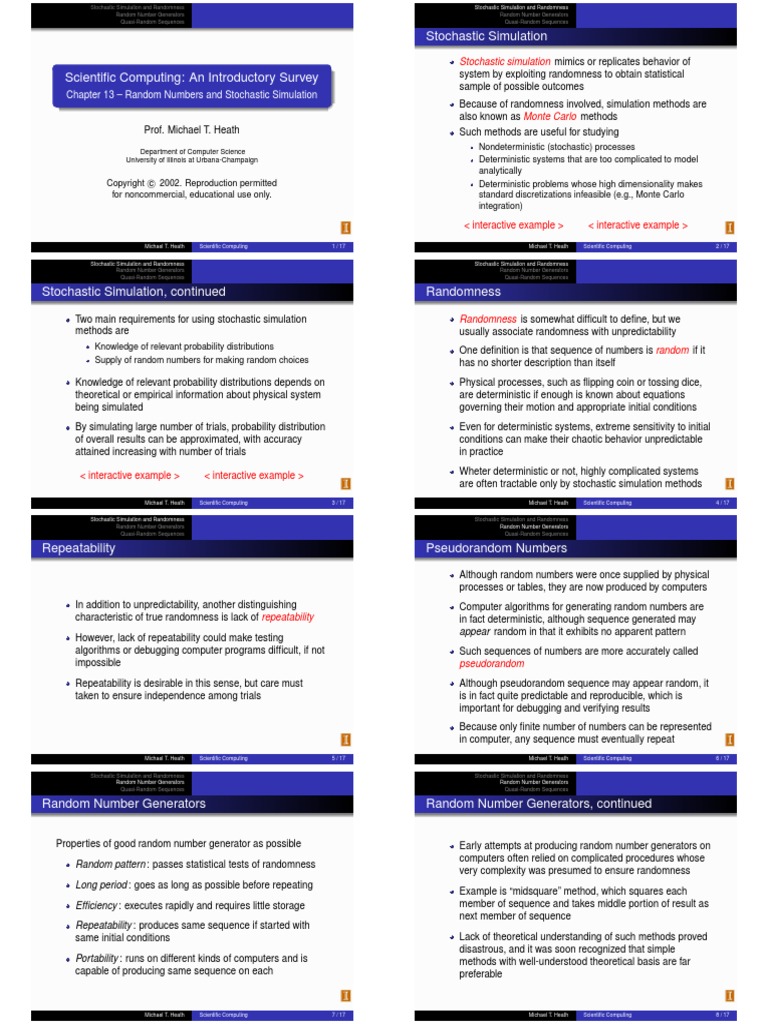 Chap13 - 8up - Random Numbers and Simulation | PDF | Randomness ...