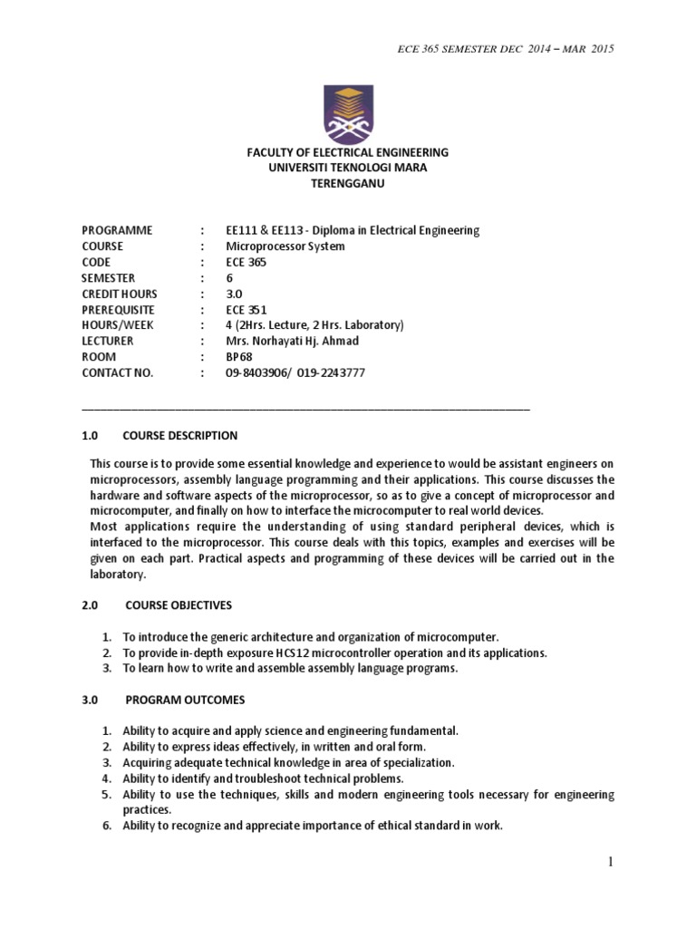 Course Outline - Ece365 | PDF | Microcomputers | Central Processing Unit