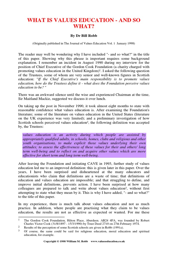 What Is Values Education and So What | PDF | Value (Ethics) | Definition