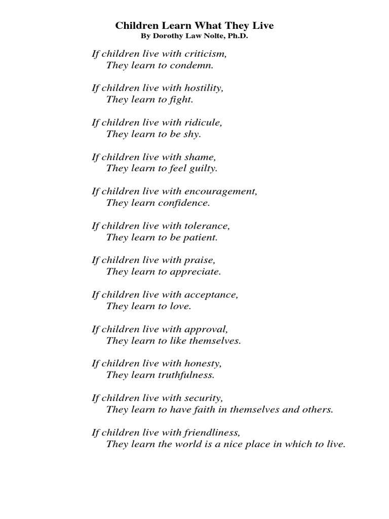 Children Learn What They Live Poem | PDF