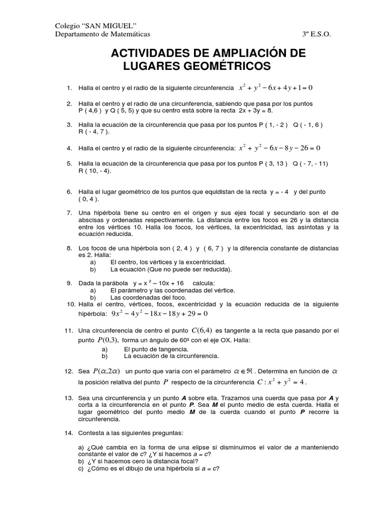 Lugares Geométricos | PDF | Circulo | Geometría Elemental
