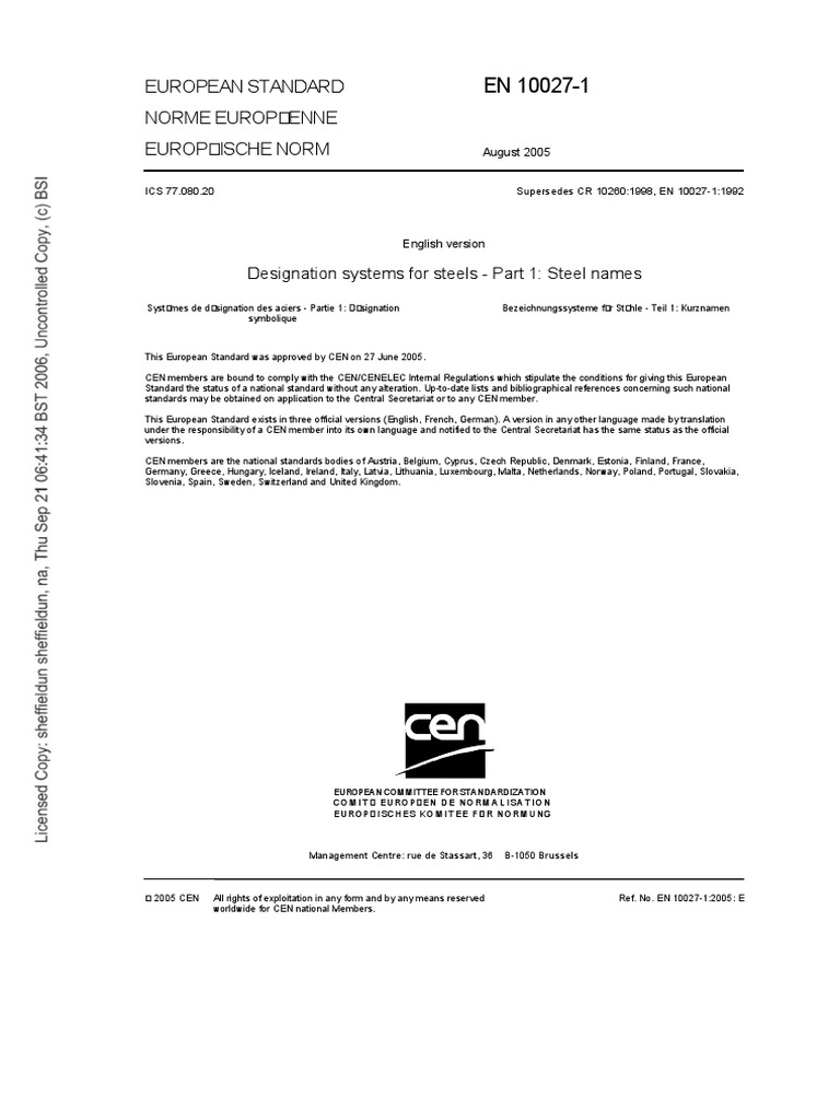 En 10027-1-2005 | Download Free PDF | Steel | Yield (Engineering)