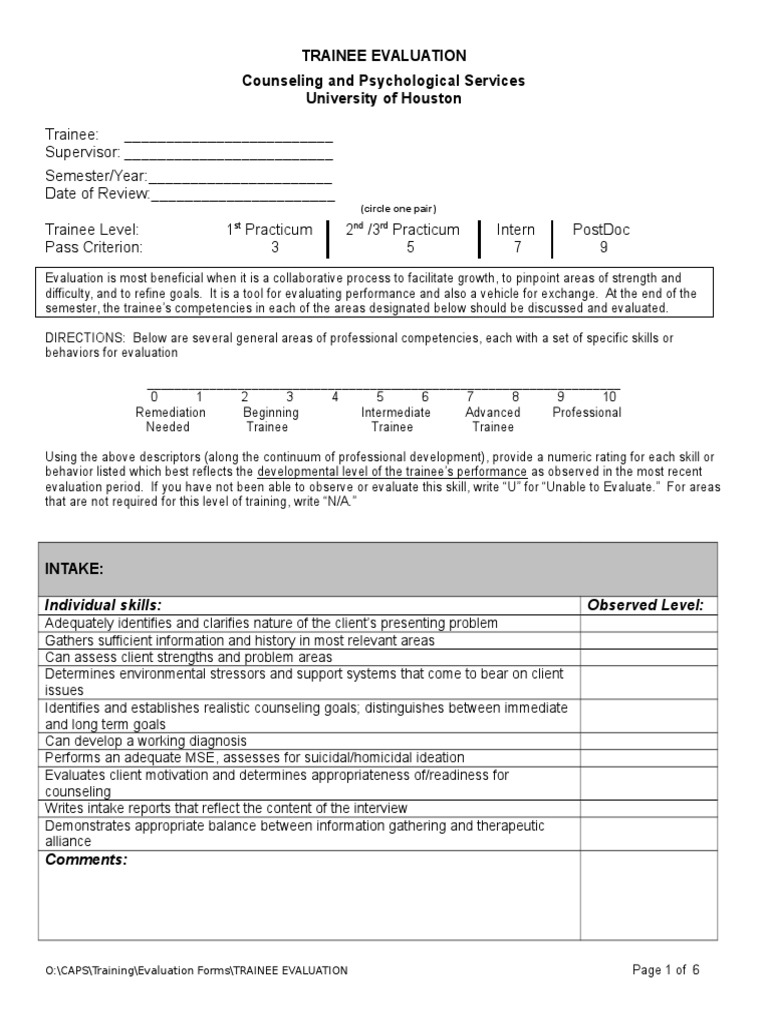 Trainee Evaluation | Psychotherapy | Performance Appraisal
