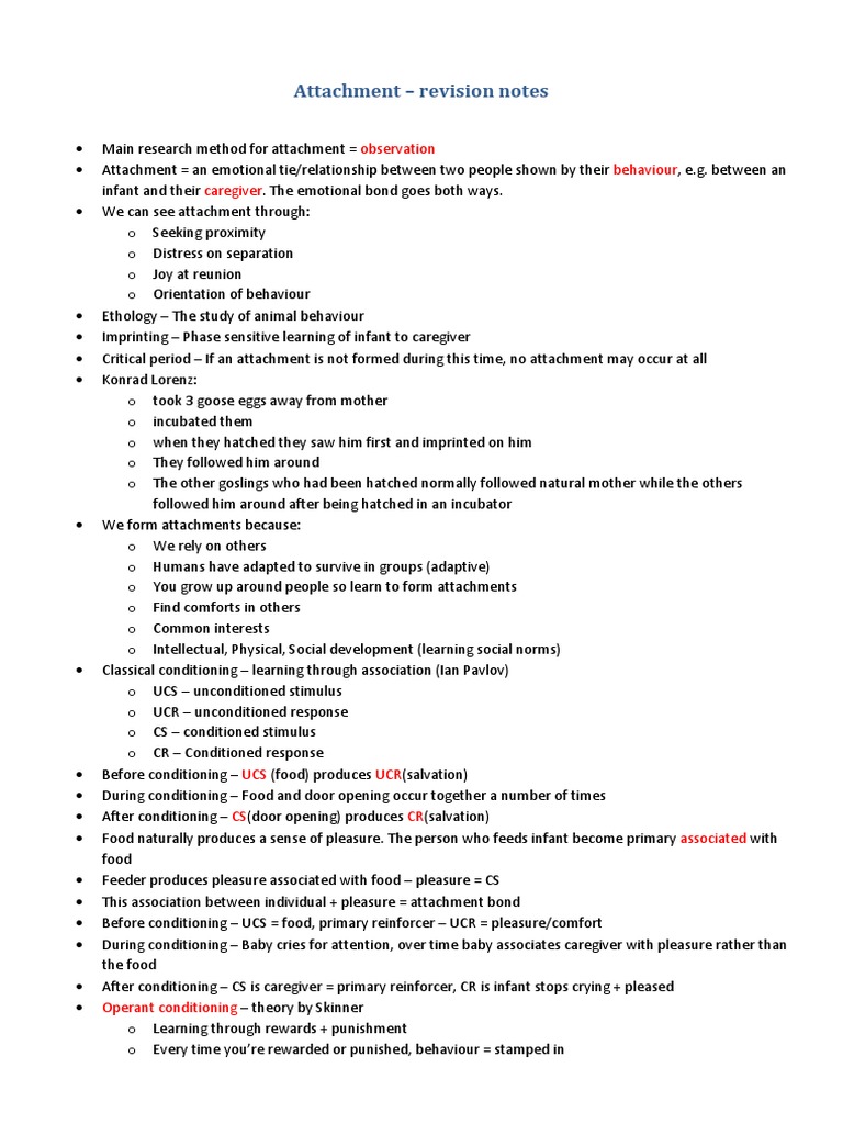 Psychology - attachment (AS level) revision notes | Attachment Theory ...