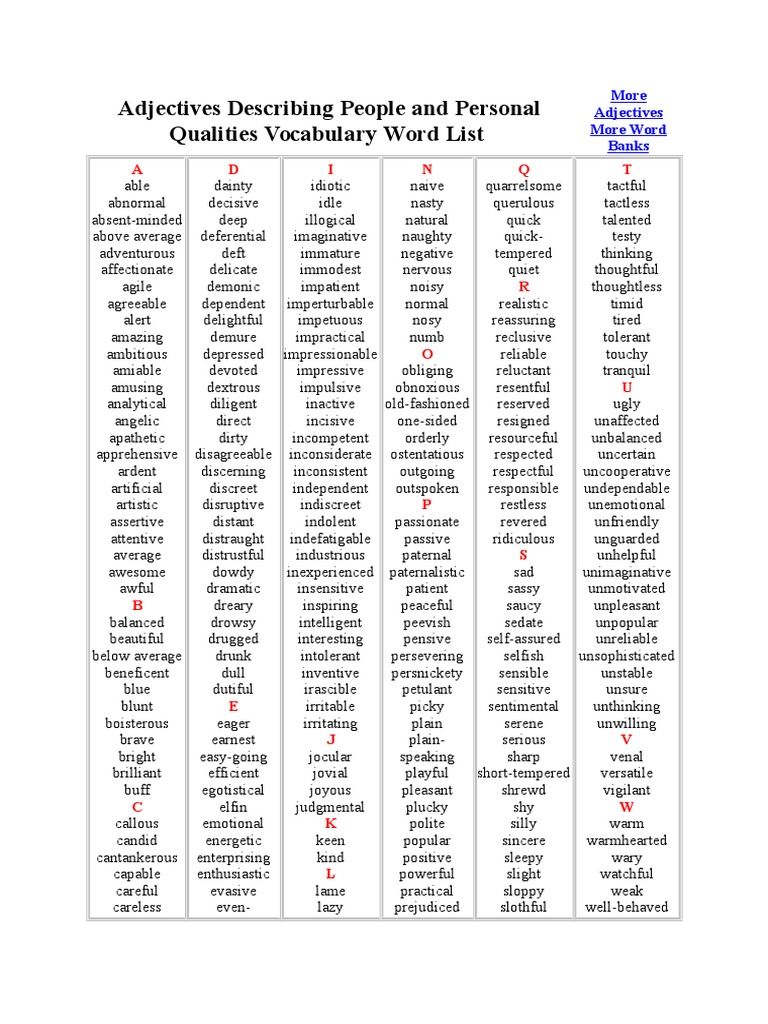 Adjectives Describing People | PDF
