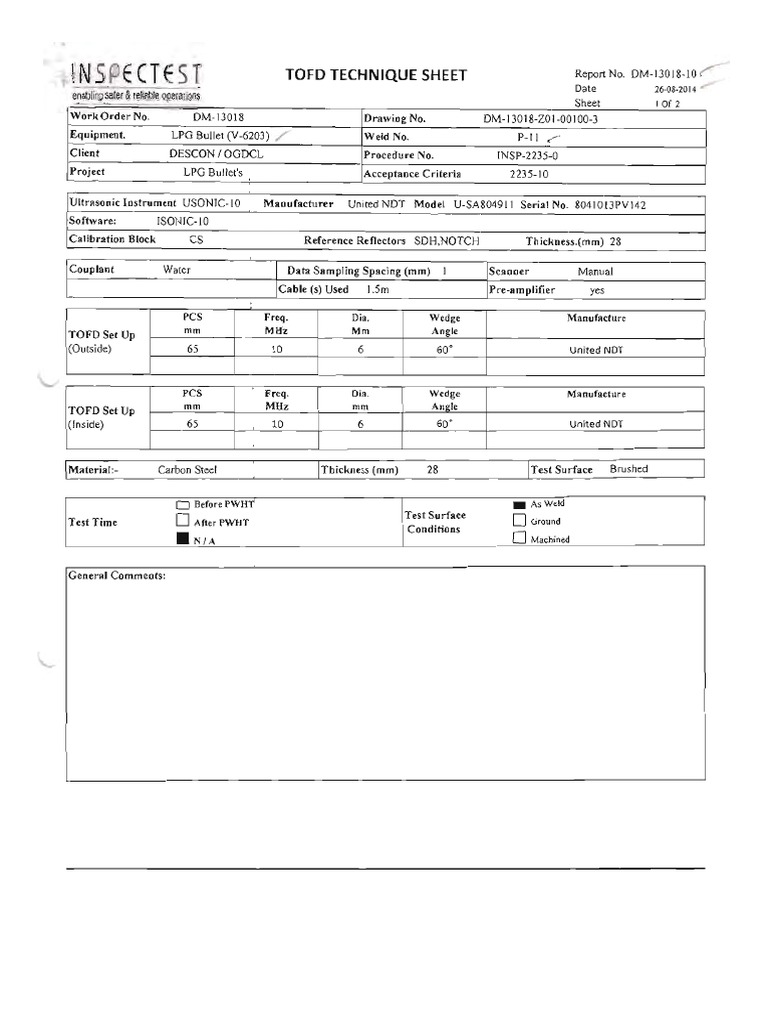 Tofd Technique Sheet: G Opera | PDF | Scientific Observation | Nature