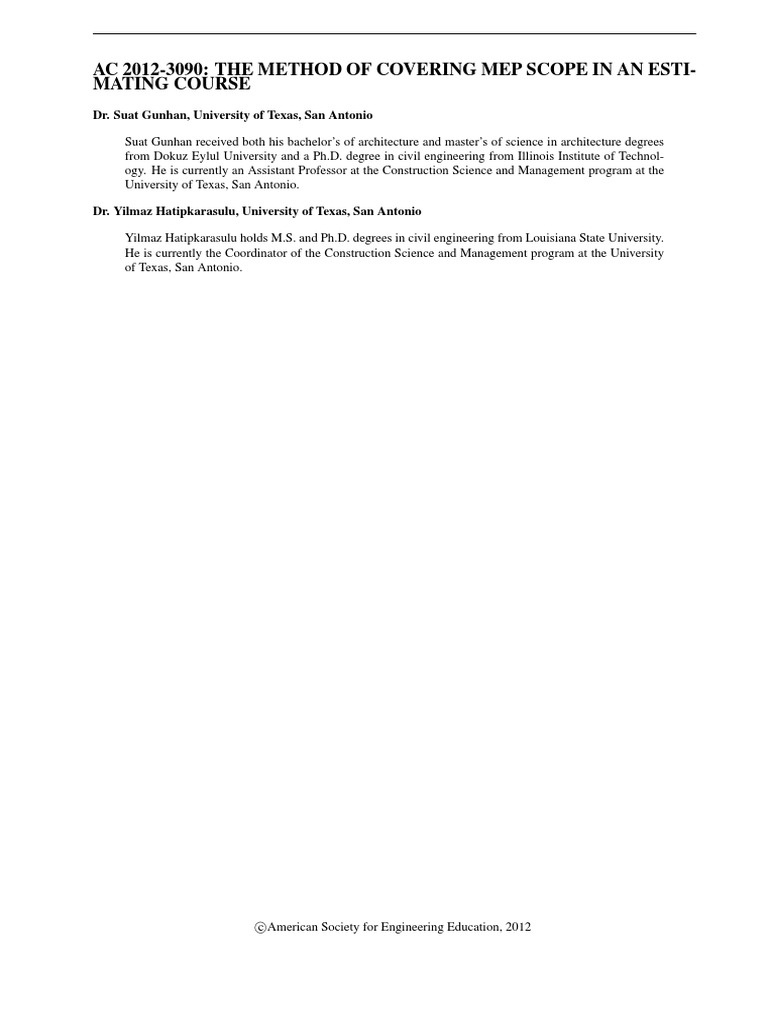 The Method of Covering MEP Scope in An Estimating Course | PDF | Course ...