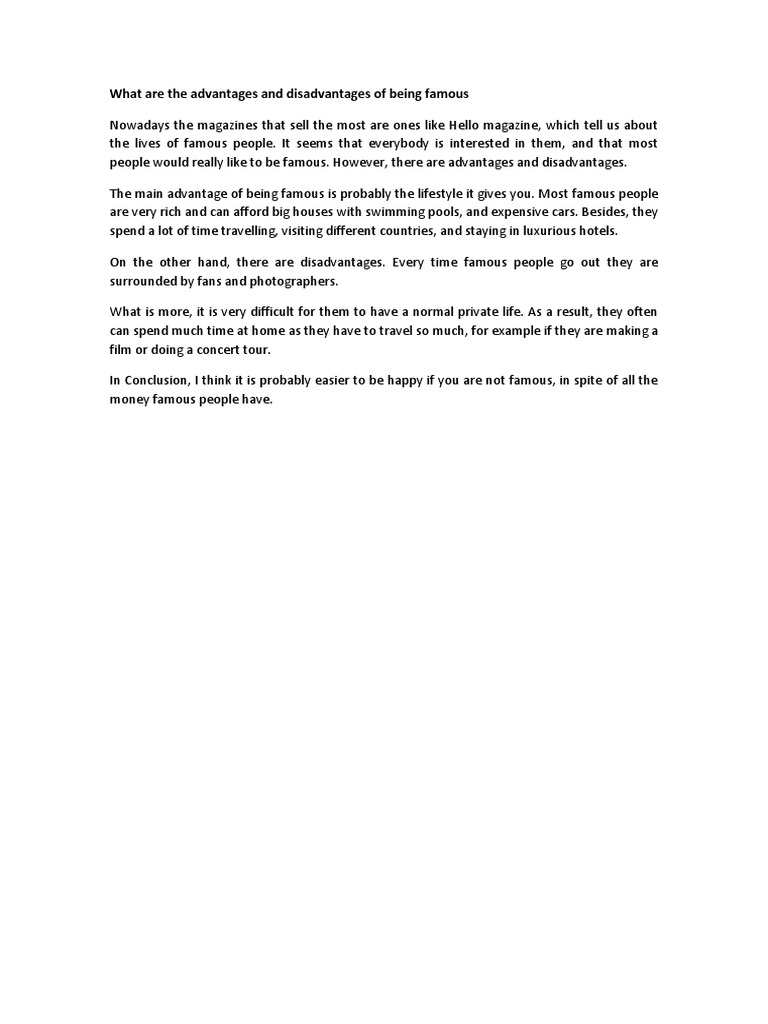 What Are The Advantages and Disadvantages of Being Famous | PDF ...