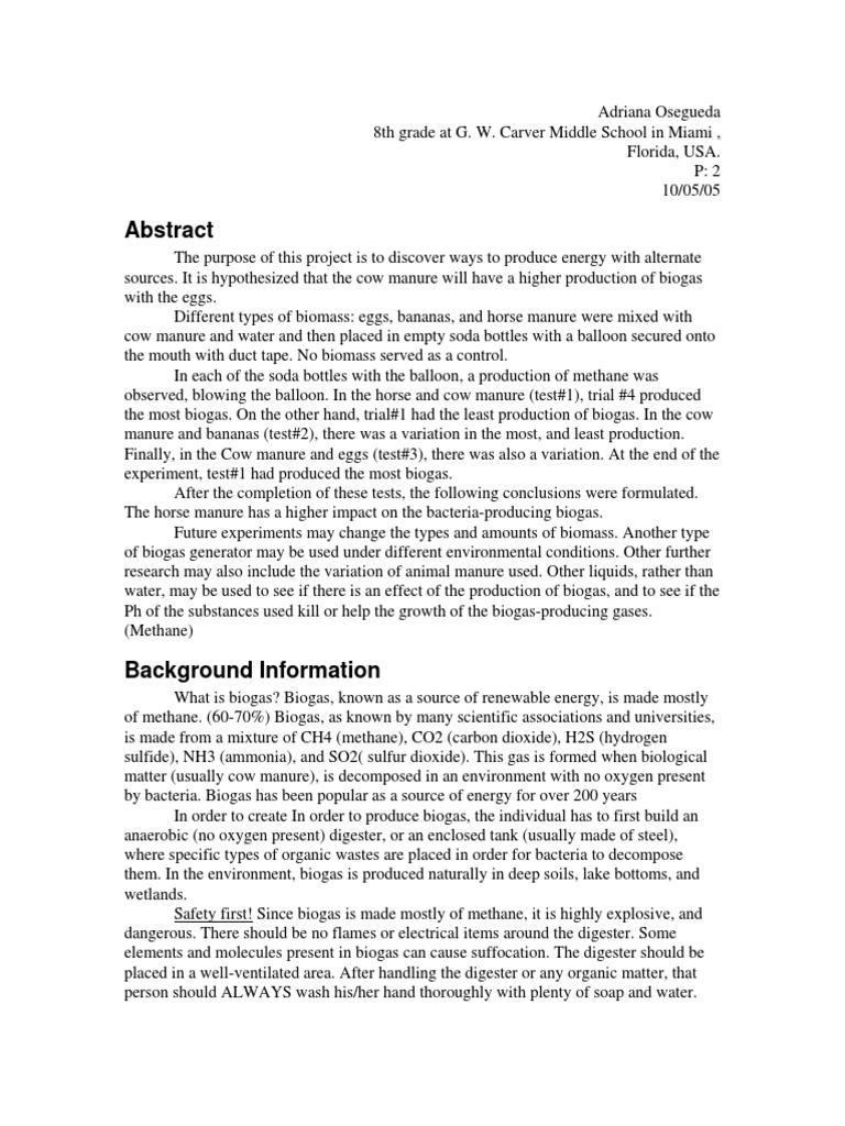 Science Fair | PDF | Biogas | Anaerobic Digestion