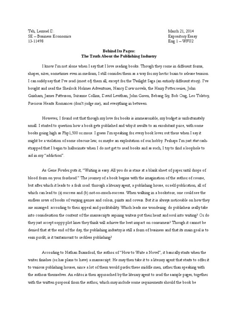 Expository Essay Example | PDF | Media Industry | Publishing