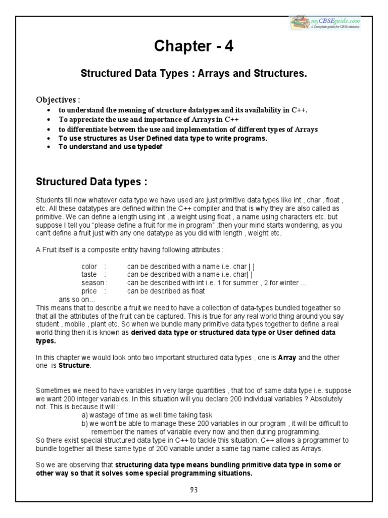 12 Computer Science Notes Ch4d Arrays And Structures Pdf Pdf Array Data Structure Array