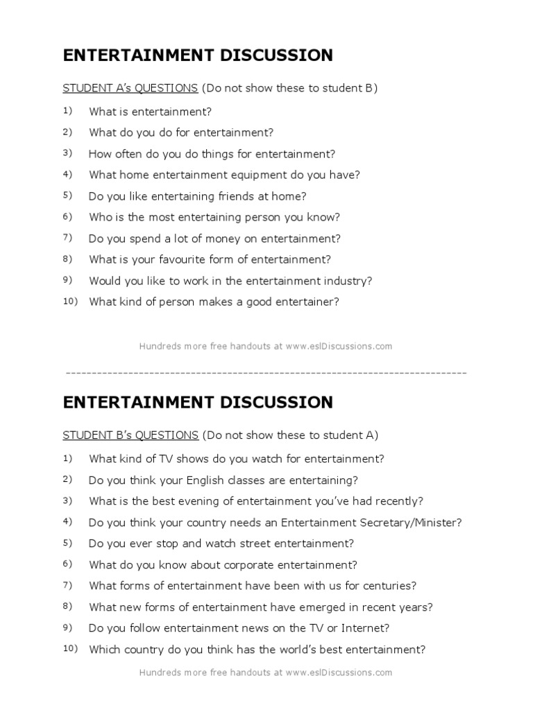 Engaging Entertainment Discussion Questions | PDF