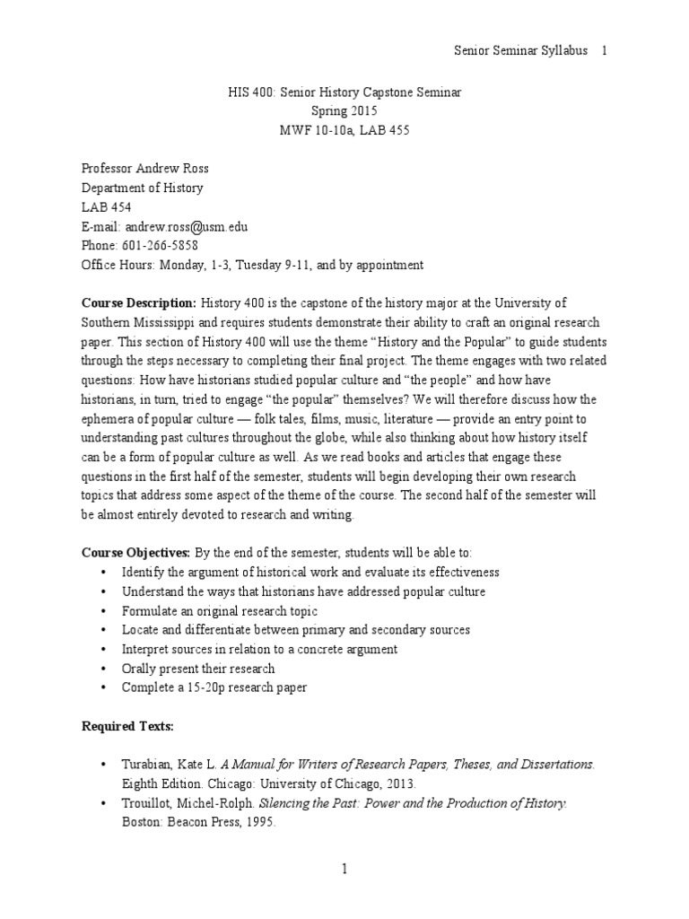 Senior Seminar Syllabus, Spring 2015 | PDF | Academic Dishonesty | Academia