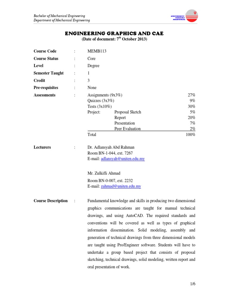 MEMB113 Engineering Graphics | PDF | Technical Drawing | Engineering