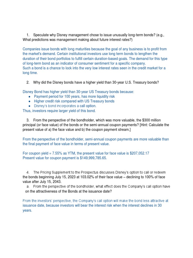 Disney's 100-Year Bond Analysis | PDF | Bonds (Finance) | Yield (Finance)
